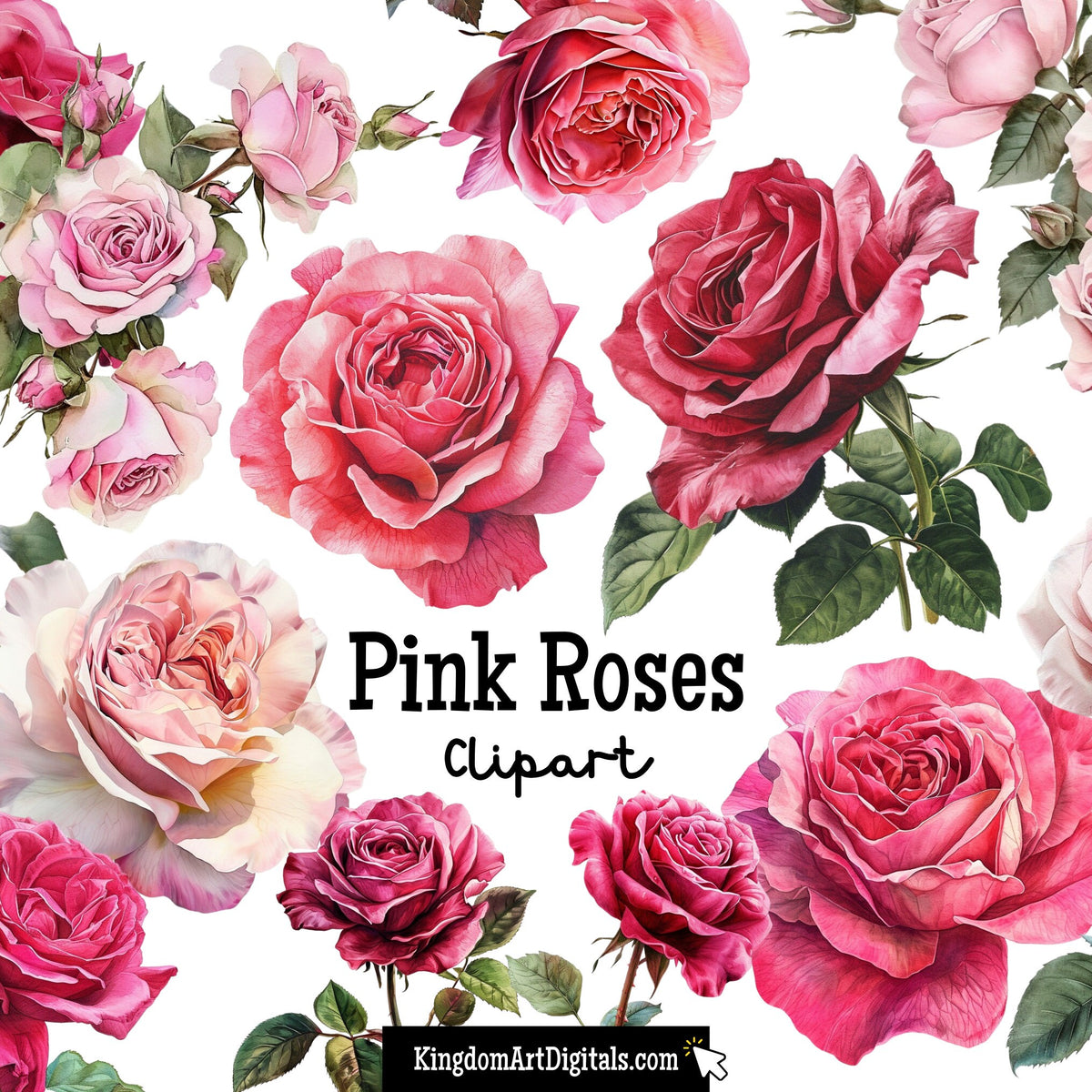 Pink Rose Clipart Set – Kingdom Art Digitals